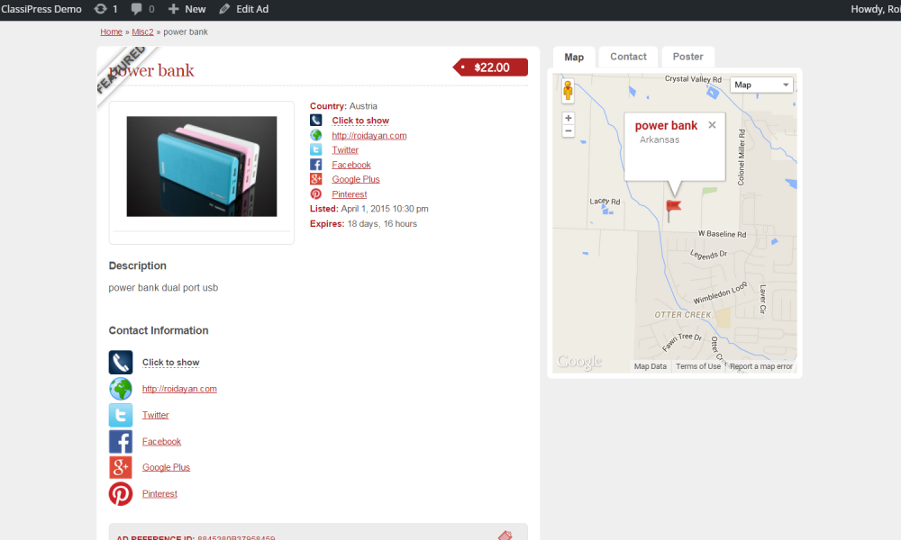 ClassiPress Ad Social WordPress Plugin