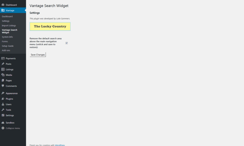 Vantage Search Widget WordPress Plugin